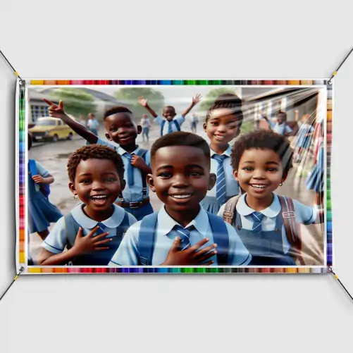 Children playing and smiling outside a school compound theme – Backdrop ...